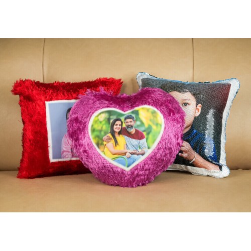 Custom Photo Fur Pillows | Heart & Square Shapes | Personalized Sequin ...