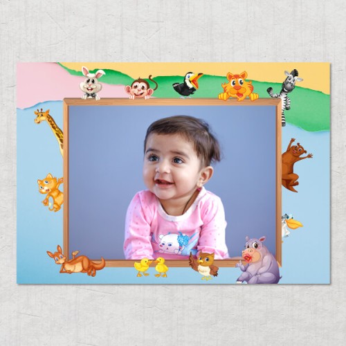 Cartoon Animals Frame Design: Landscape Acrylic Photo Frame with Image ...