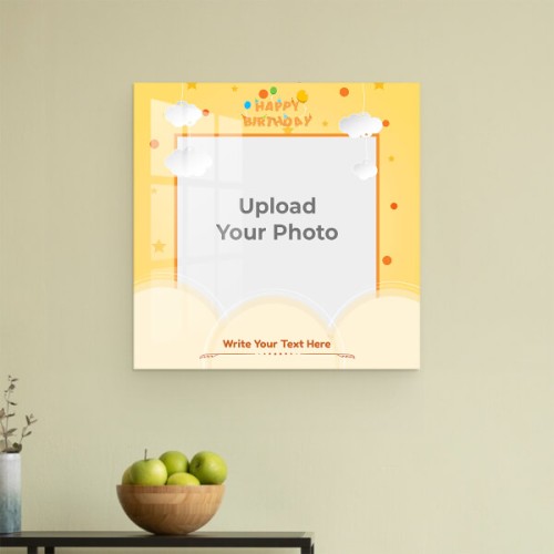 Birthday Wishes with Hanging Clouds Design: Square Acrylic Photo Frame ...