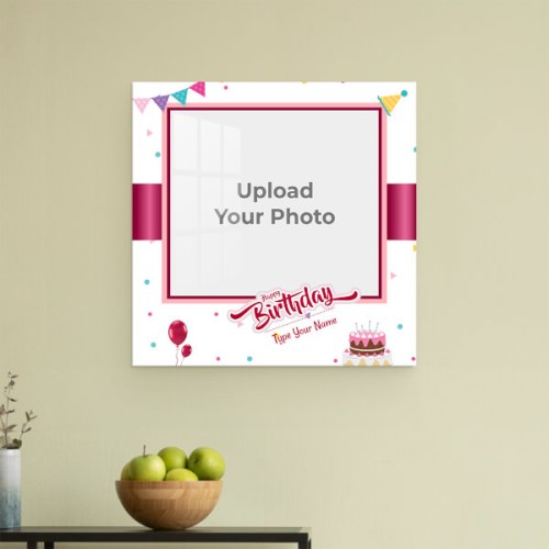Birthday Wishes with Pink Ribbon Design: Square Acrylic Photo Frame ...