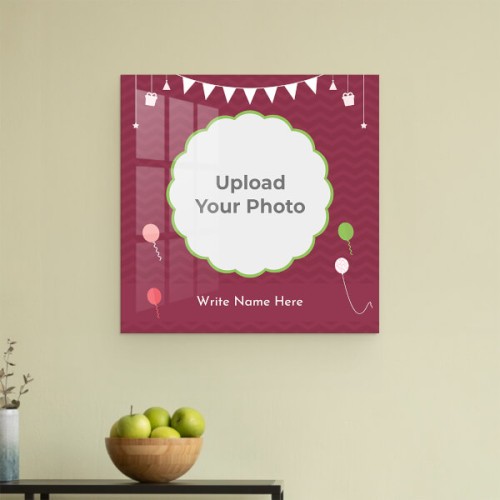 Birthday Wishes with Hanging Gifts and Balloons Design: Square Acrylic ...