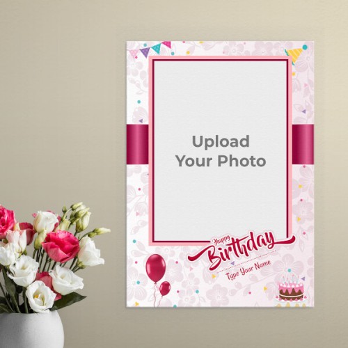 Birthday Wishes with Pink Ribbon Design: Portrait Aluminium Photo Frame ...