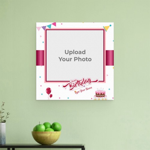 Birthday Wishes with Pink Ribbon Design: Square Aluminium Photo Frame ...