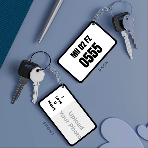 Buy Number Plate Styled Design With Picture and Text Keychain