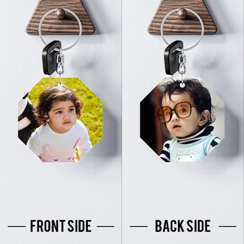 Buy Octagon Shaped Full Picture Upload Design Keychain