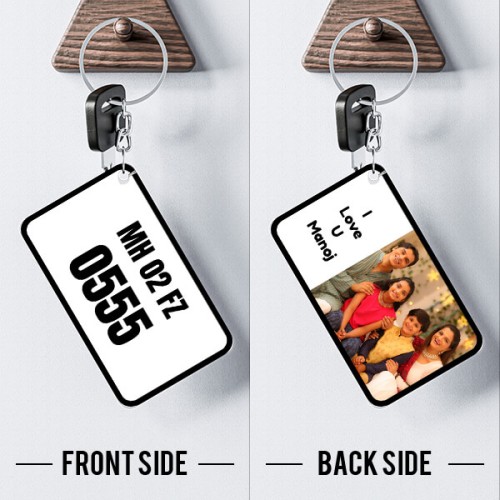 Buy Number Plate Styled Design With Picture and Text Keychain