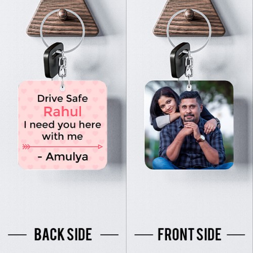 Buy Drive Safe Full Picture Upload Design With Text Keychain
