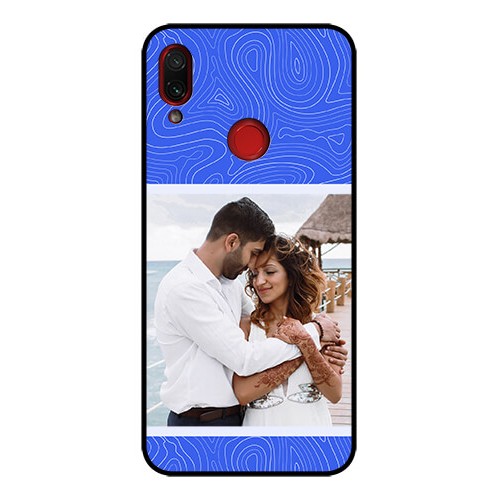 Buy Redmi Note 7 Custom Metal Phone Case - Curved Line Art With Blue And White Design