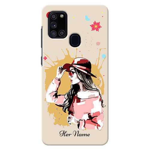 Buy Galaxy A21S Back Covers: Women with pink hat Design