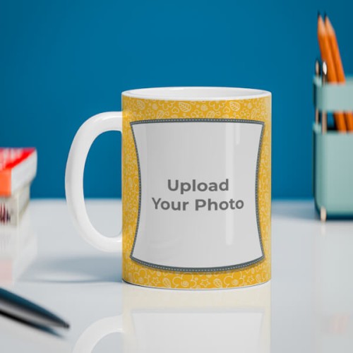 Yellow color Background With Flower Pattern Design On Mug