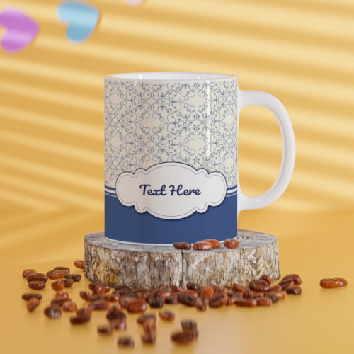 Flower Pattern Background With Dark Blue Border Design On Mug