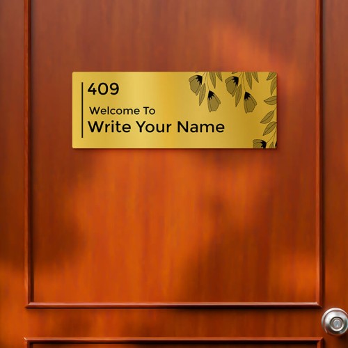 Buy Floral Rectangular Design Gold Color Nameplate At Our Online Store Avail