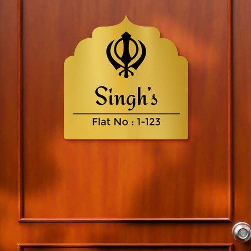 Buy Sikh Religious Symbol Arch Design Gold Color Nameplate at our ...