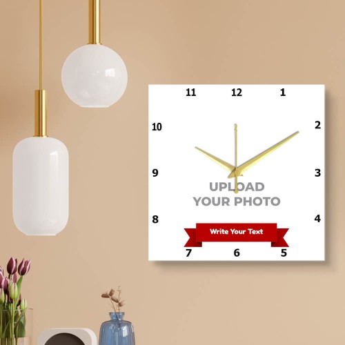 buy Simple Square Shaped With Text Photo Wall Clock