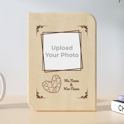 Buy Couple Invitation Style with Heart Design Portrait Wooden Photo Stand