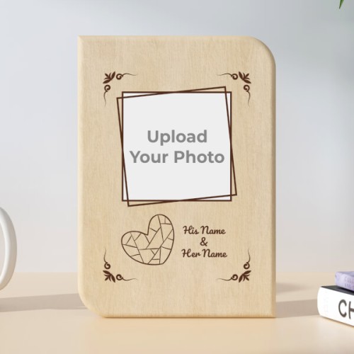 Buy Couple Invitation Style with Heart Design Portrait Wooden Photo Stand